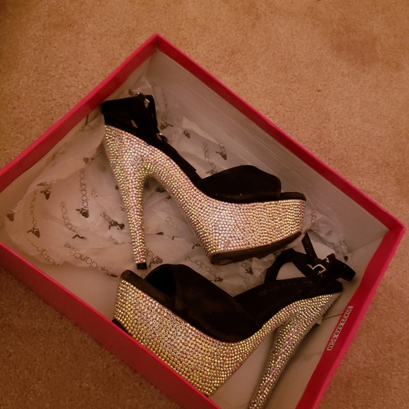 lapdance | Shoes | 6in Rhinestone Black Suede Platform Heel | Poshmark